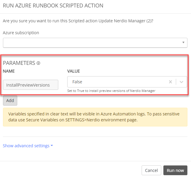 Scripted Actions: Azure runbooks variables integration – Nerdio Help Center
